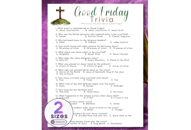 Good Friday Trivia Game for Kids and Teens, Christian Easter Quiz ...