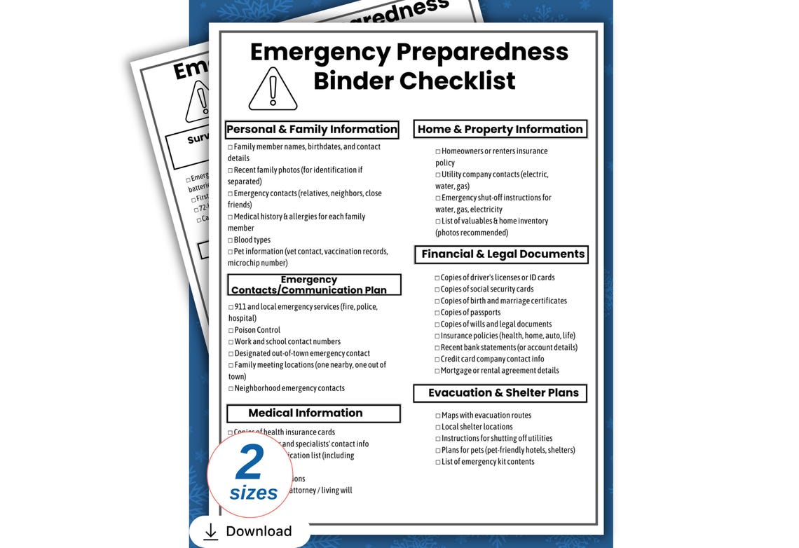 Home Emergency Binder Checklist Printable, Emergency Preparedness ...