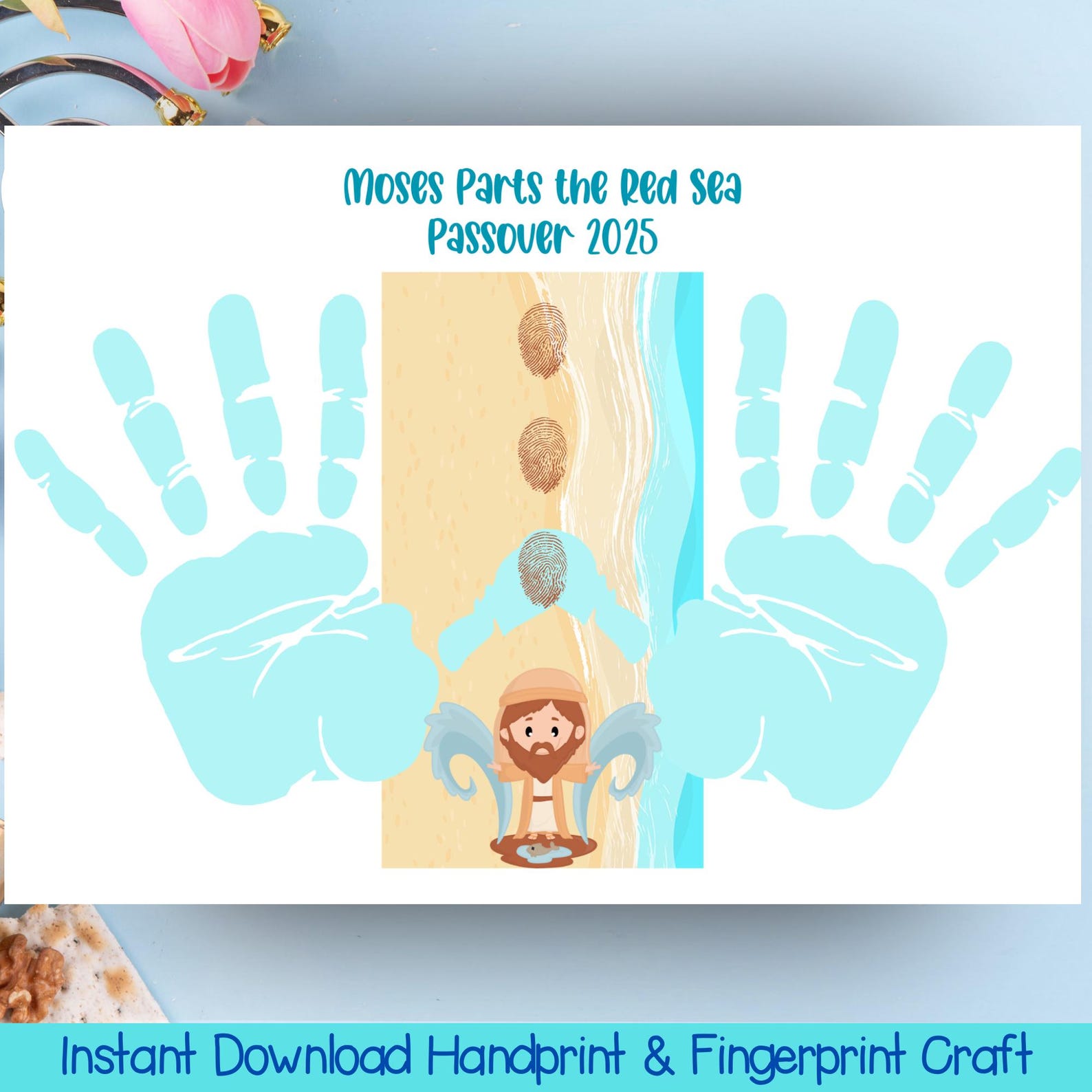 Passover Handprint Craft Printable, Passover Fingerprint Craft, Moses ...