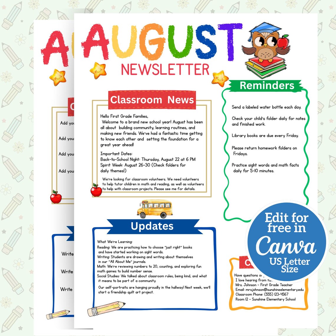Editable August Newsletter Template Printable, PTO, PTA, Classroom ...