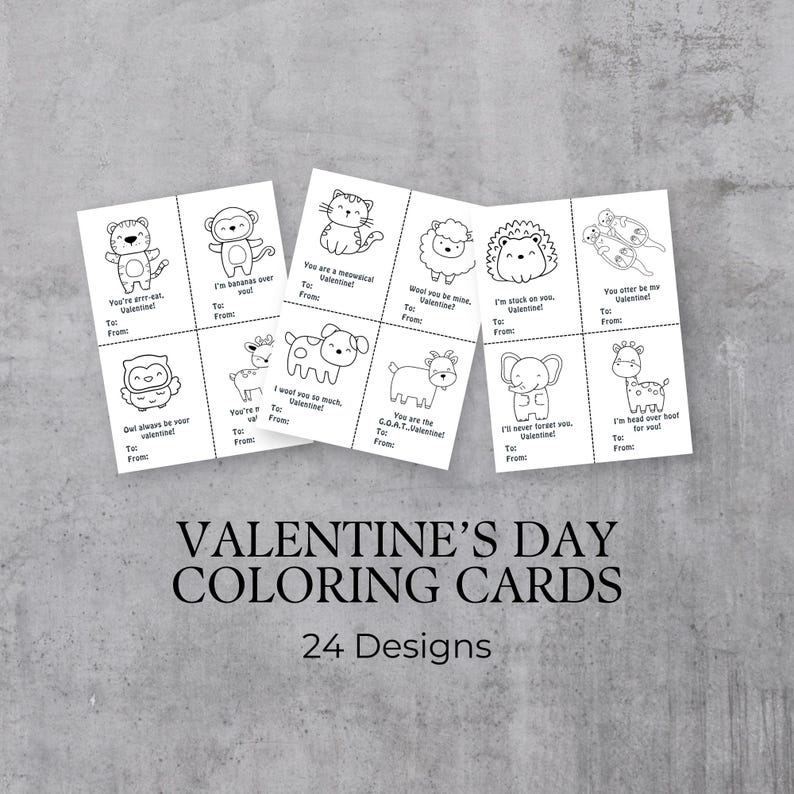 Valentine Coloring Cards, Printable Valentine's Day Cards, Kids ...