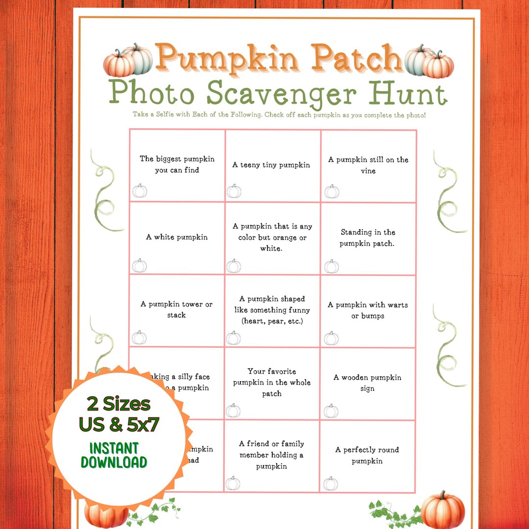 Pumpkin Patch Photo Scavenger Hunt Printable, Fall Activity Game ...