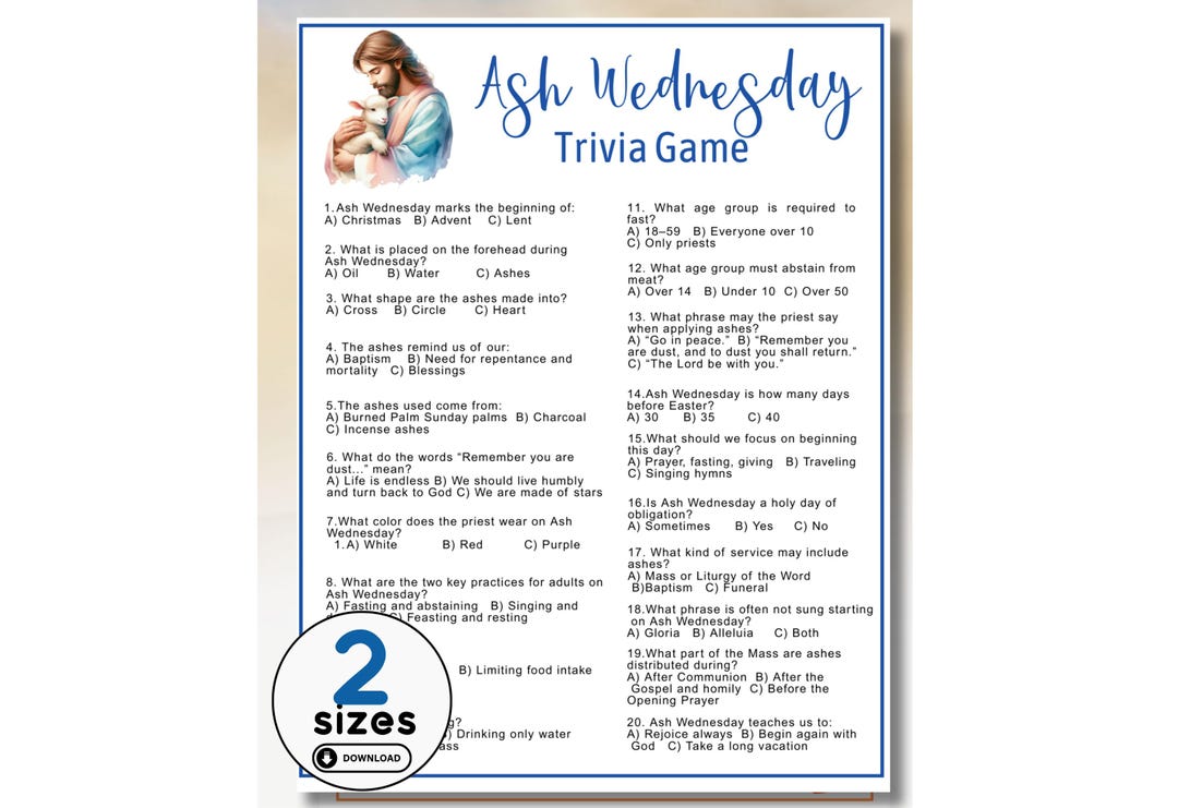 Ash Wednesday Trivia Game Printable, Start of Lent Activity for Family ...
