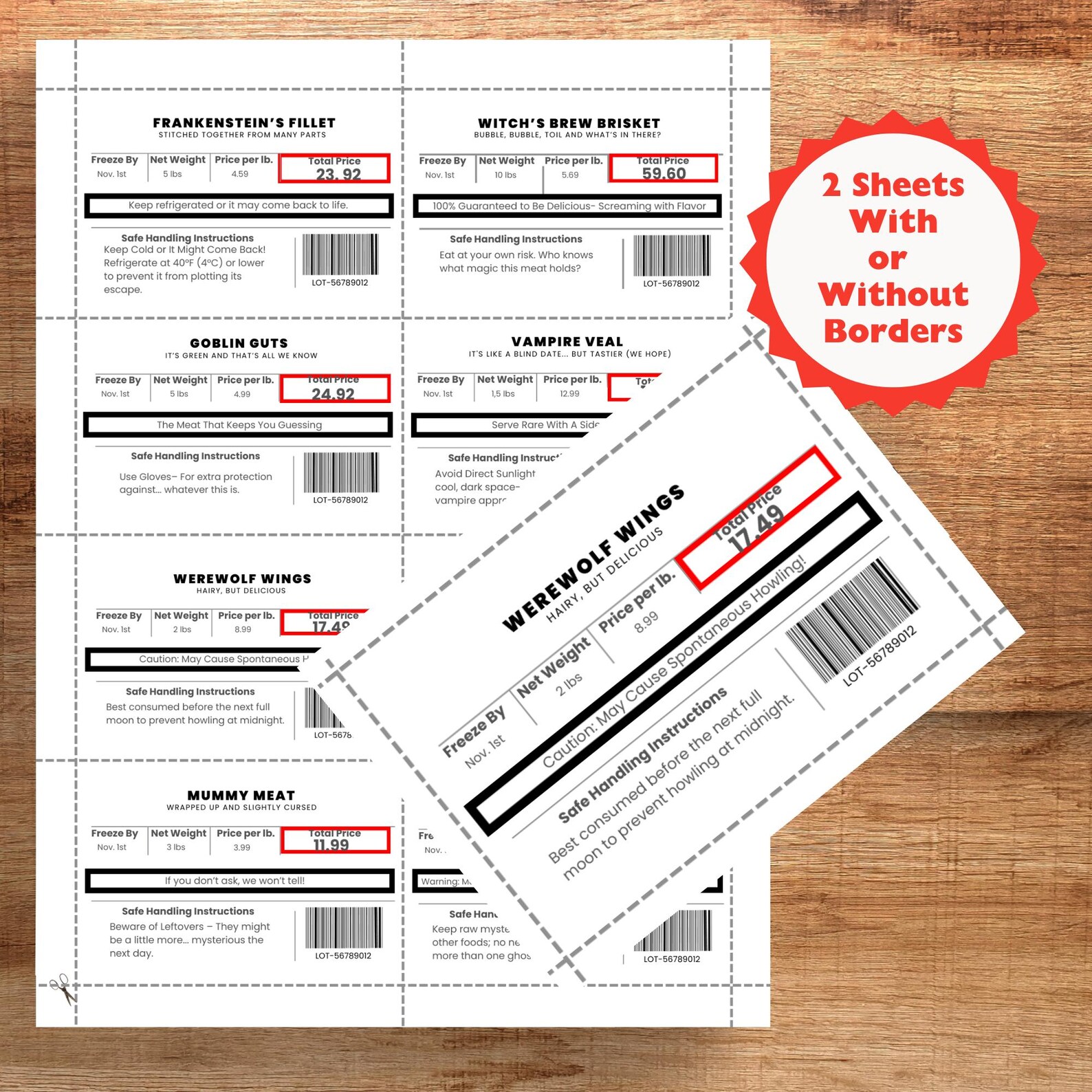 Printable Fake Meat Labels for Halloween, Halloween Meat Labels ...