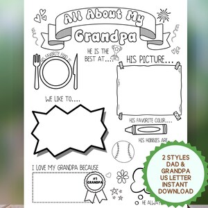 All About My Dad Worksheet, Father's Day Coloring Page, Father's Day ...