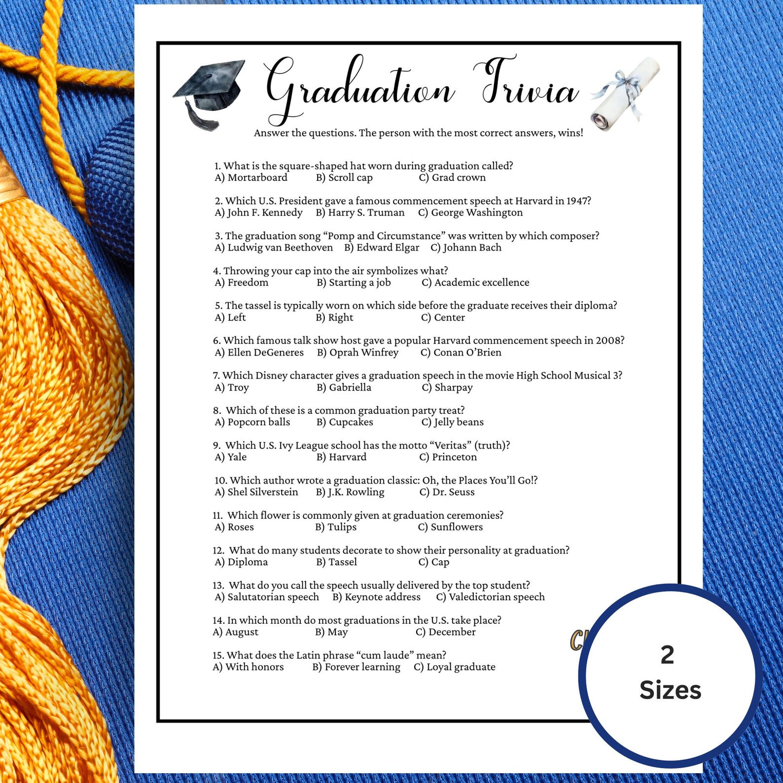 2025 Graduation Trivia Game, Graduation Party Game Printable, High ...