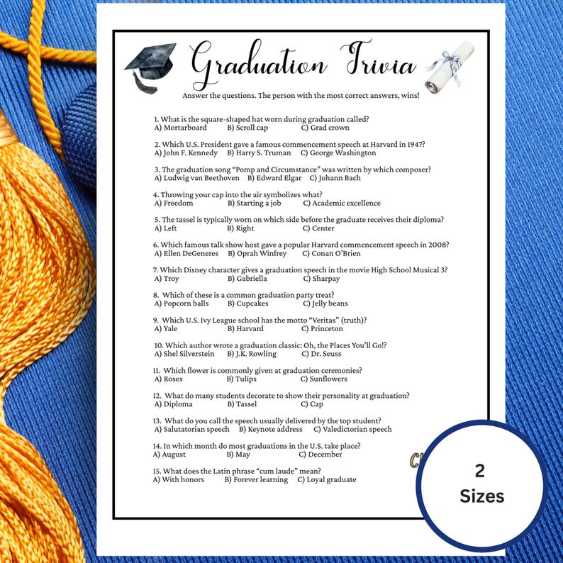 2025 Graduation Trivia Game, Graduation Party Game Printable, High ...