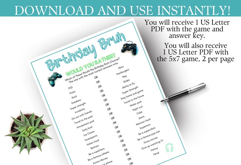 Bruh Birthday Party Game Printable, Birthday Boy Would You Rather, Teen ...