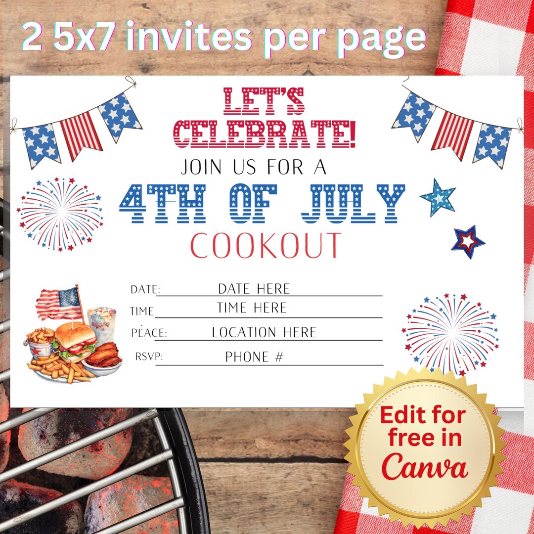 Editable 4th of July Cookout Invitation Template (digital Download ...
