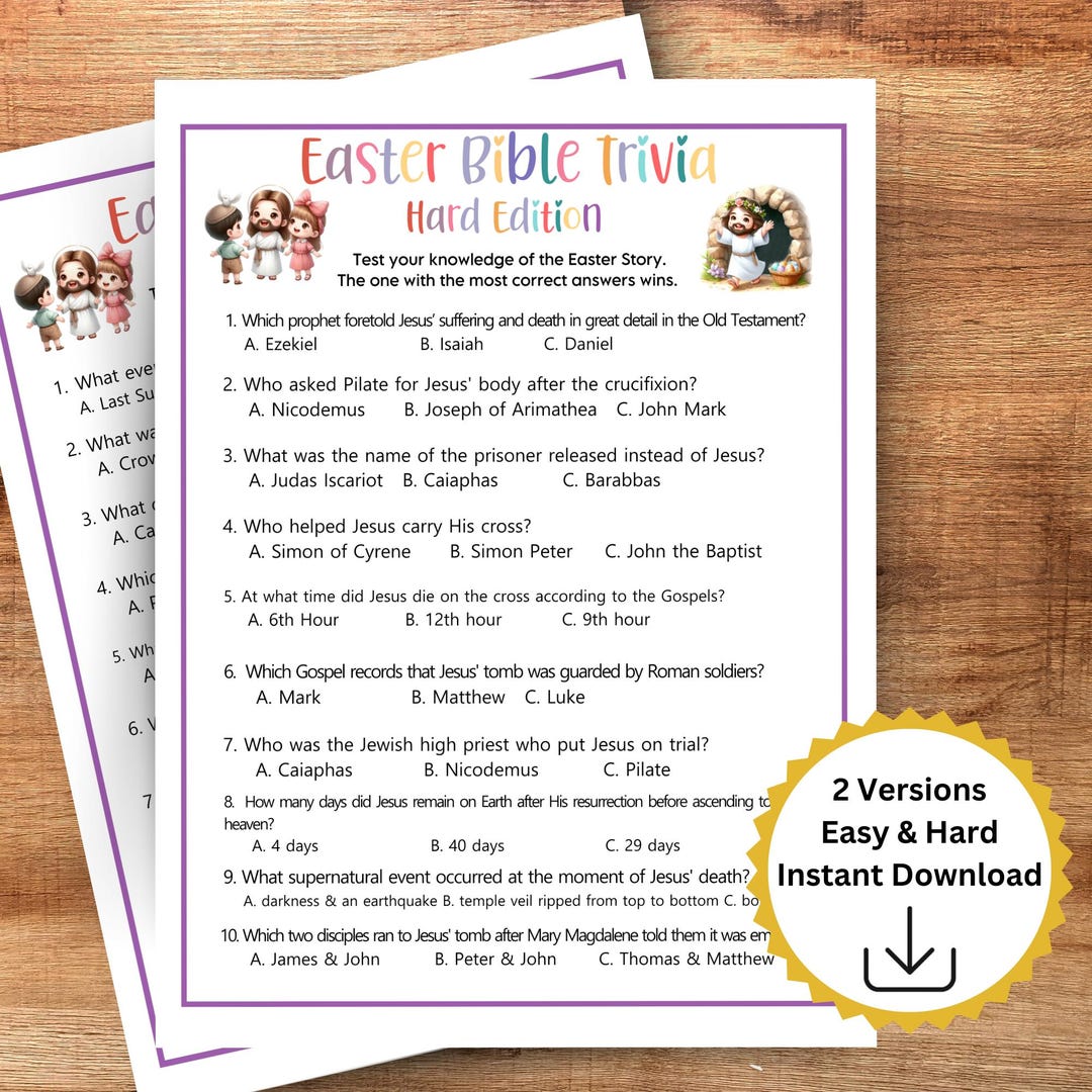 Easter Bible Trivia Questions Printable, Hard Easter Bible Trivia, Easy ...