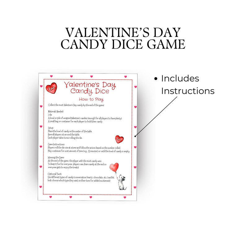 Printable Valentine's Day Candy Dice Game, Classroom Games, Valentines ...
