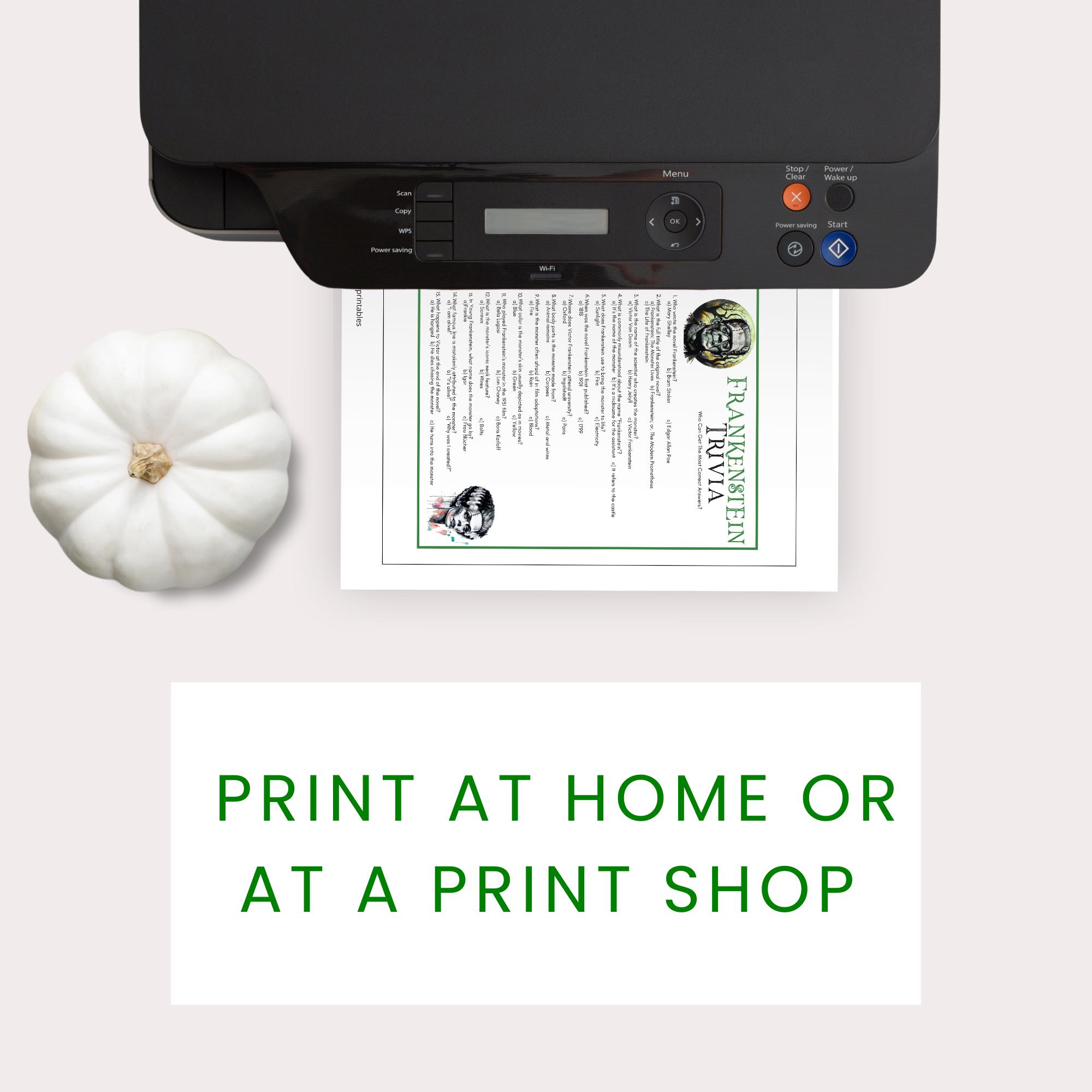 Frankenstein Trivia Game Printable, Frankenstein Trivia Quiz Printable ...