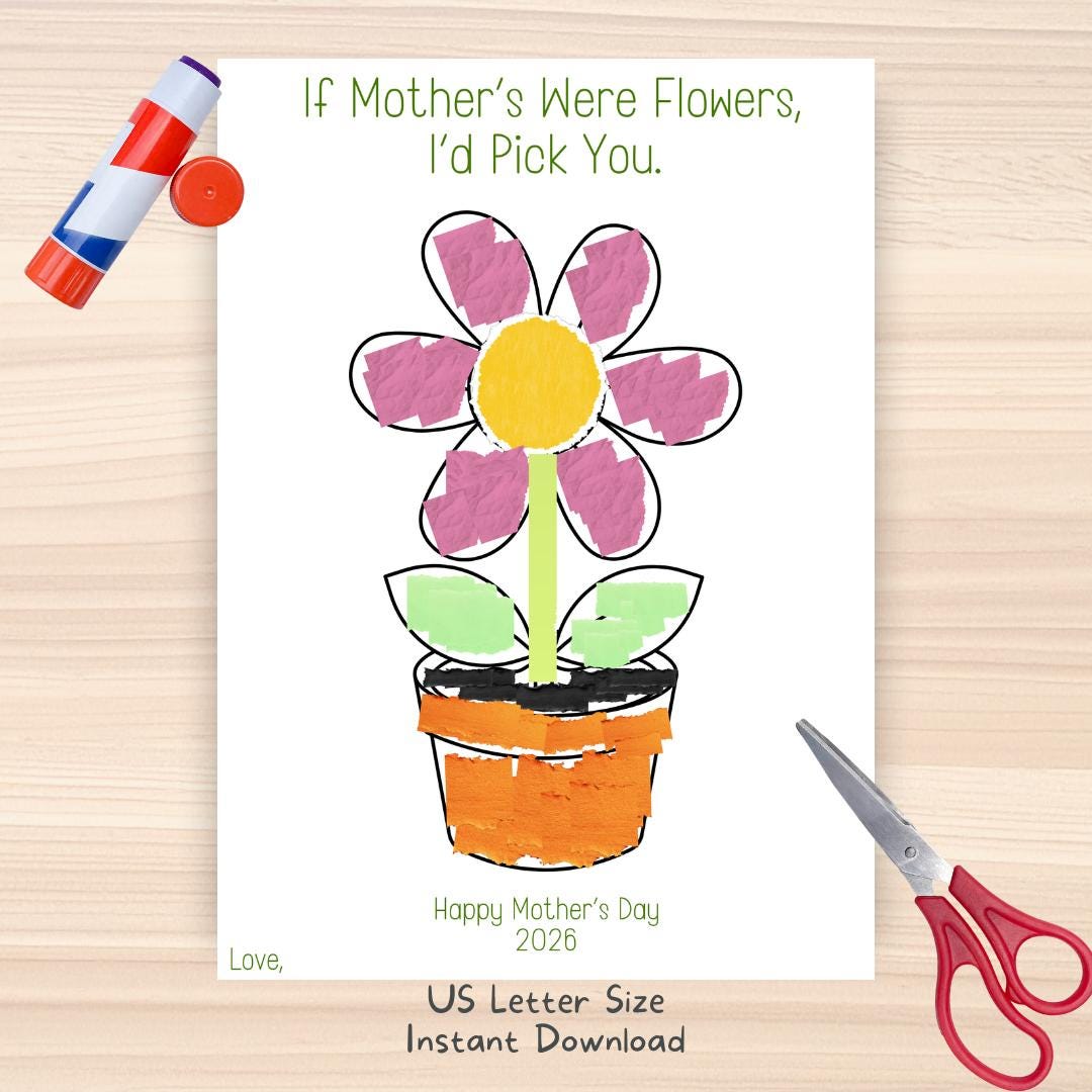 Mother's Day Torn Paper Craft Printable, Easy Mother's Day Craft for ...