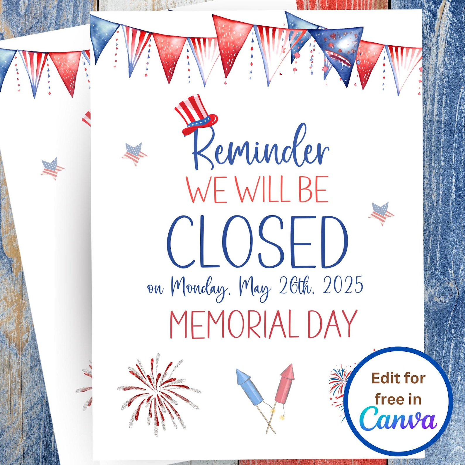 Editable We Will Be Closed Memorial Day Sign Template, Printable ...
