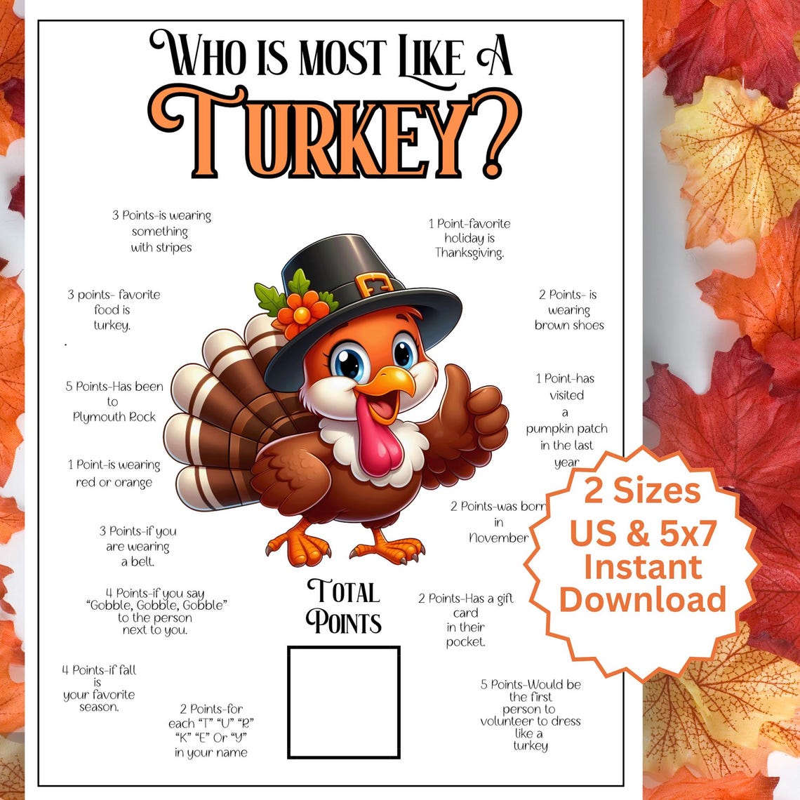 Who is Most Like A Turkey Game Printable, Thanksgiving Dinner Party ...