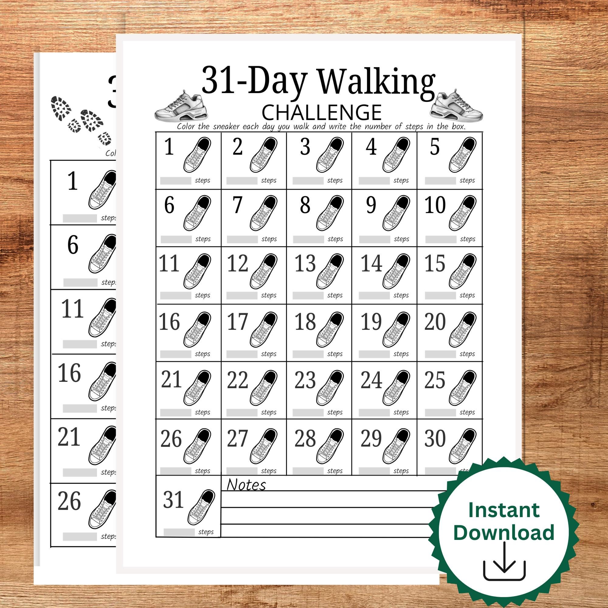 31 Day Step Tracker Monthly Challenge Printable, Walking Challenge ...
