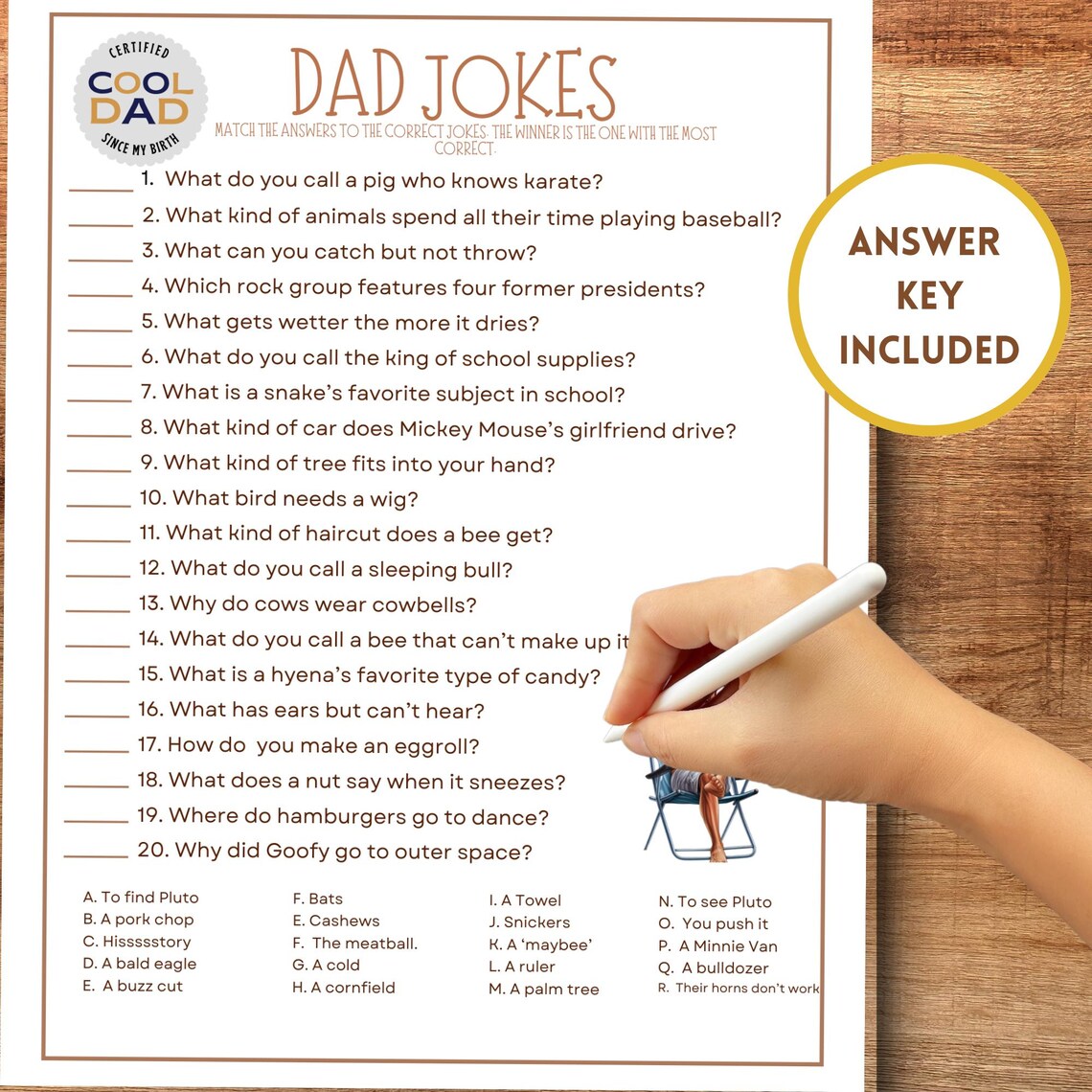 Dad Jokes Matching Game Printable, Dad Jokes for Work, Dad Jokes for ...