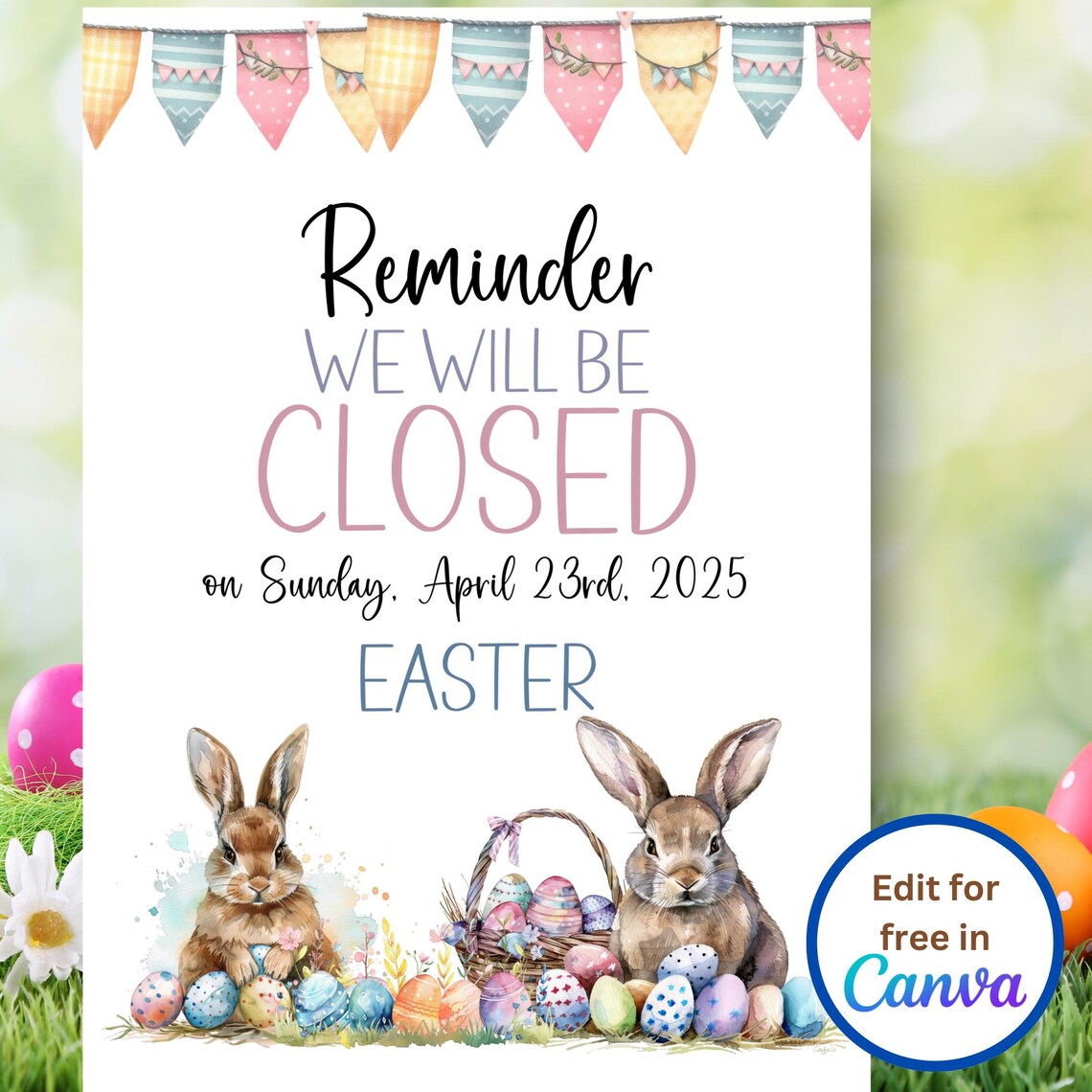 Editable Closed for Easter Business Sign, Printable Closed for Easter ...