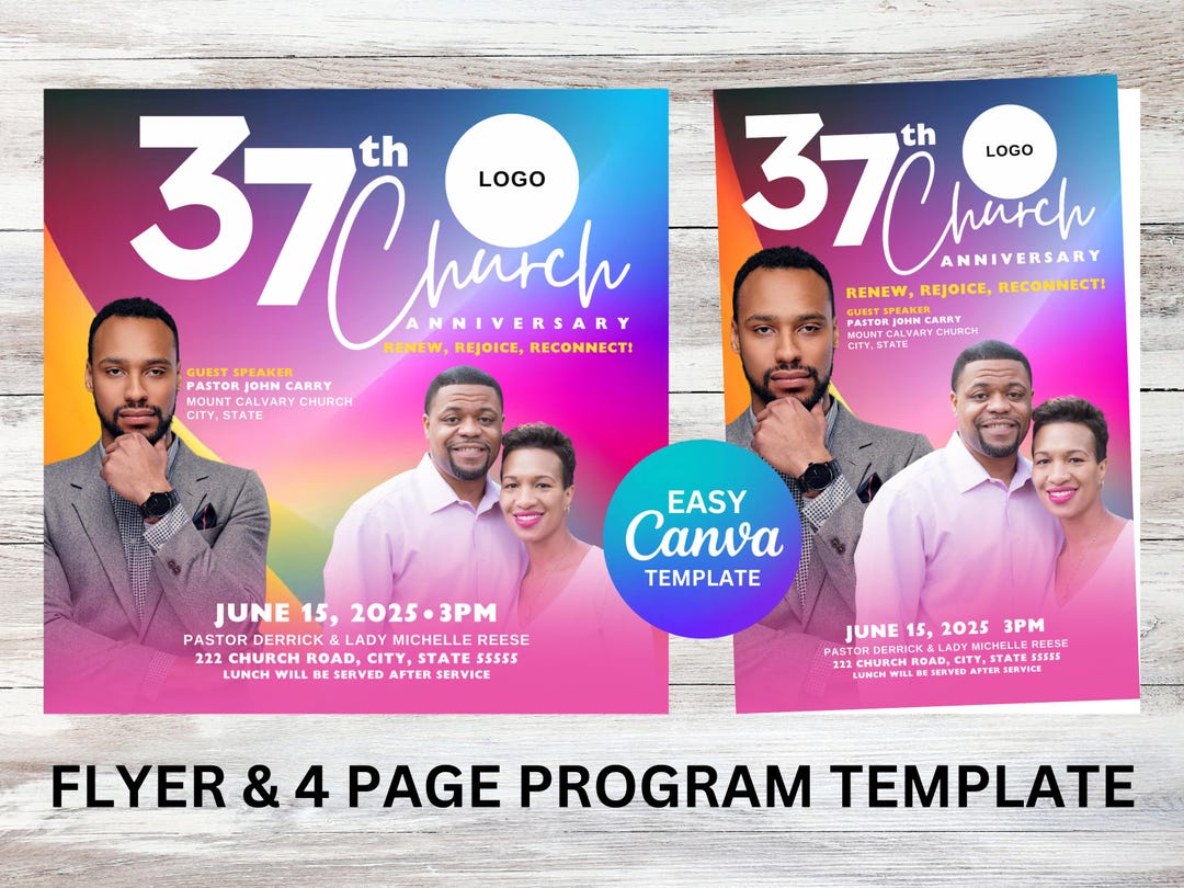 Church Anniversary Service Flyer and Program | 4 Page Program | Digital ...