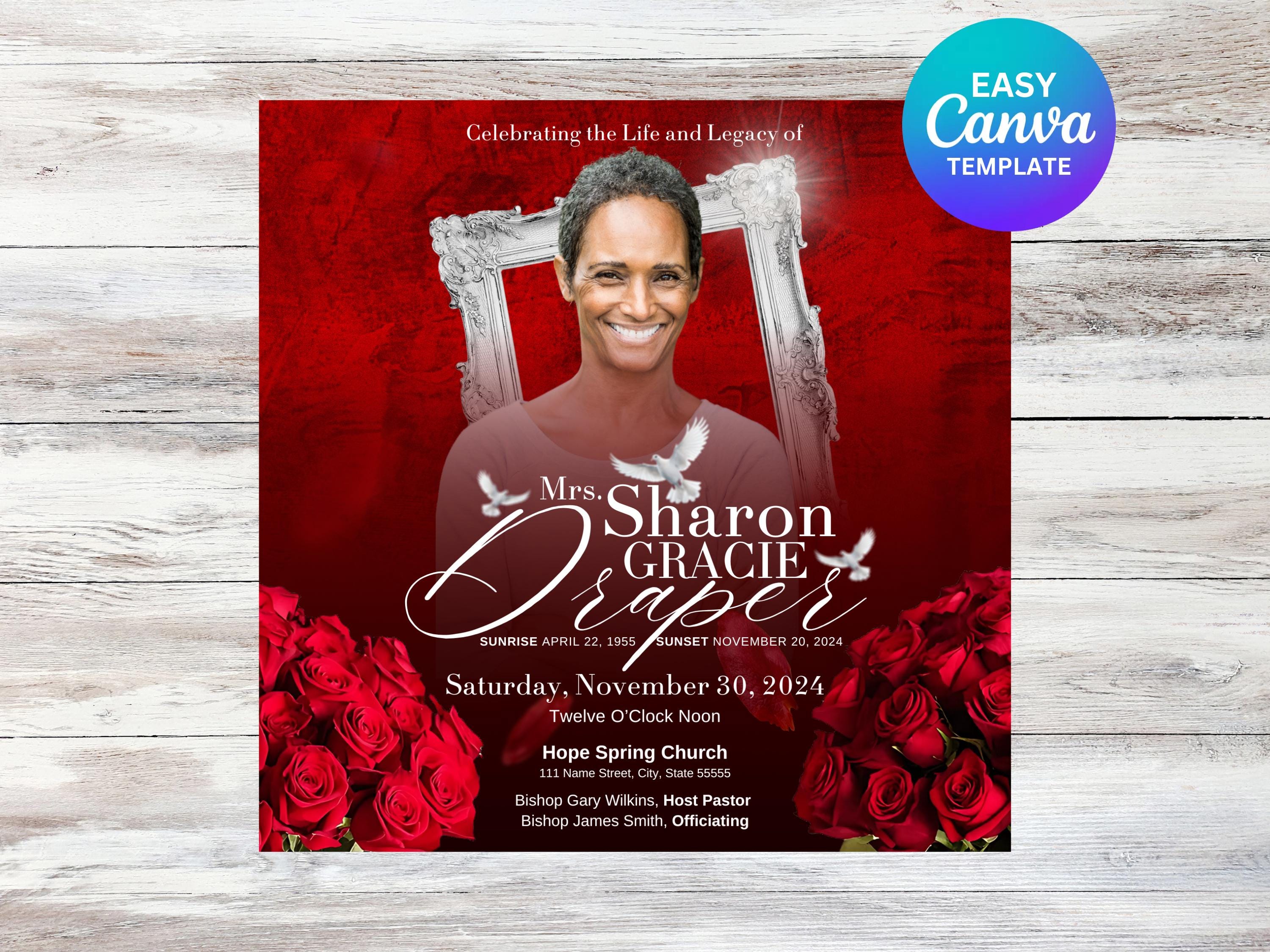 Memorial Funeral Announcement | Square Post | Red Roses Flyer ...