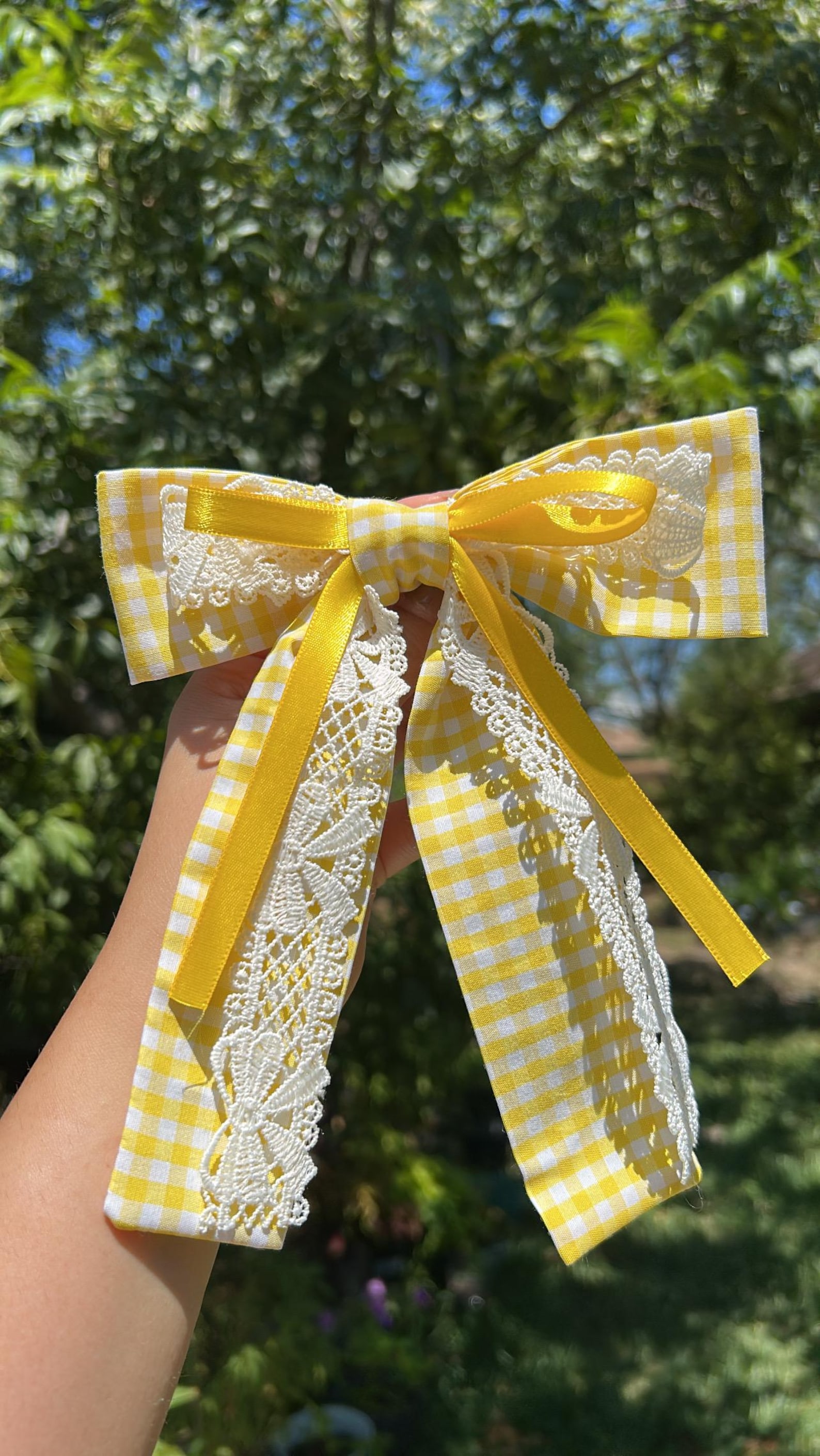 Yellow Gingham With Ribbon Hair Bow, Hair Bow for Women, Hair Bow for ...