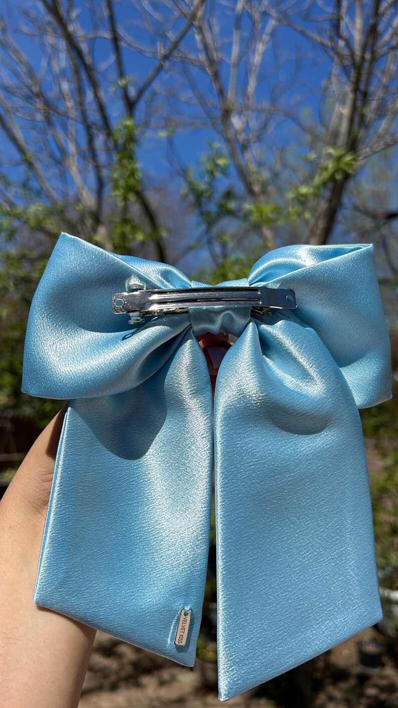 Light Blue Hair Bow, Satin Hair Bow, Hair Bow for Women, Hair Bow for ...