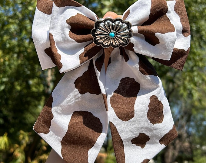 Brown Cow Print Hair Bow, Vaquero Style, Cowgirl Style, Barrette Hair ...