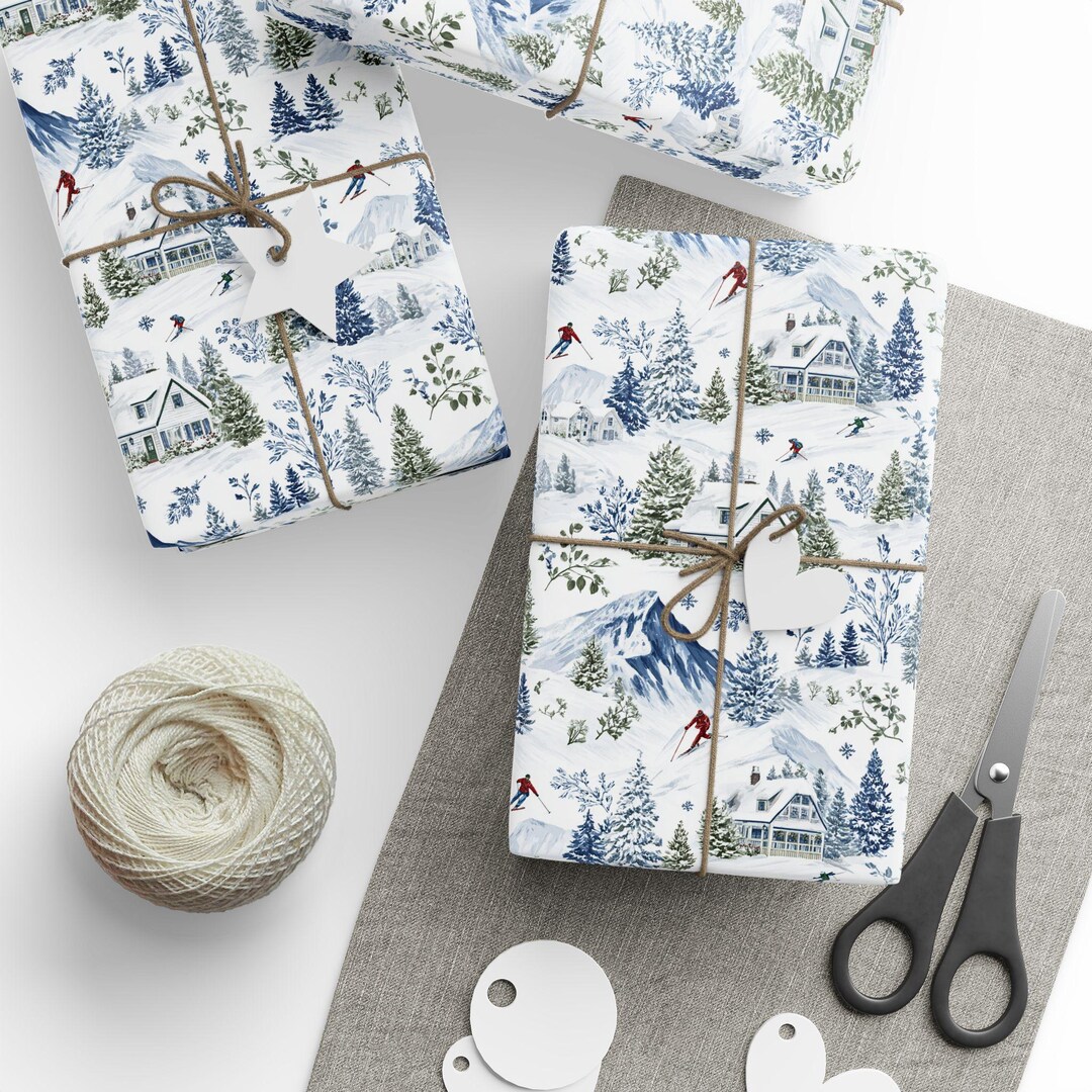 Alpine Ski Village Gift Wrap: Holiday Winter Cabin Design - Etsy