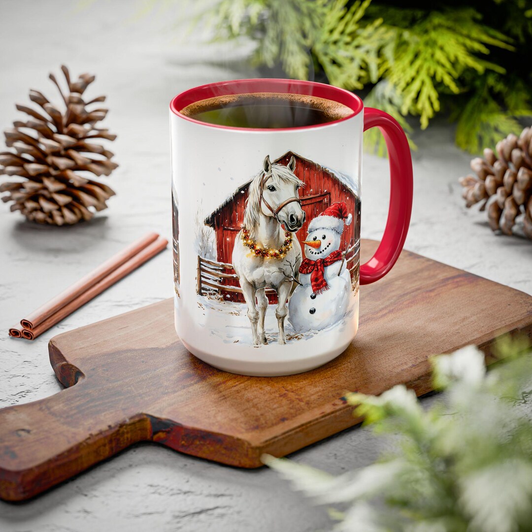 Gift, Vintage Home Gifts, Vintage Red Barn Horse Snowman Mug ...