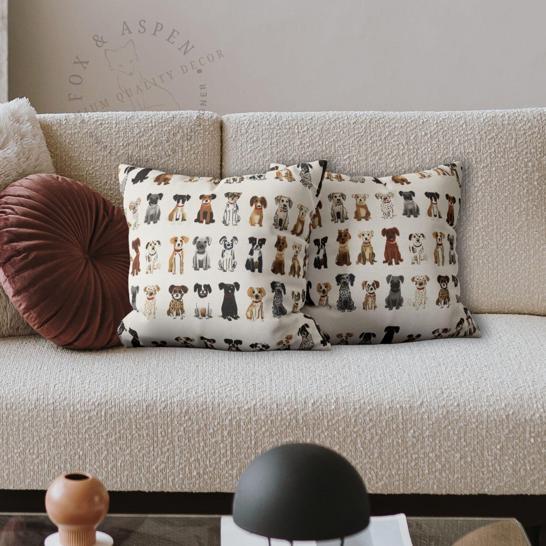 Dog Print Throw Pillow: Spun Polyester Home Decor With Insert, Vintage ...