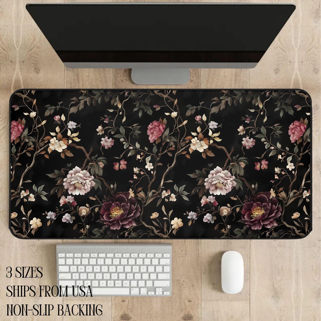 Mousepad, Dark William Morris, Floral Desk Mat, Botanical Mouse Pad, Vintage Desk Mat, Moody ...