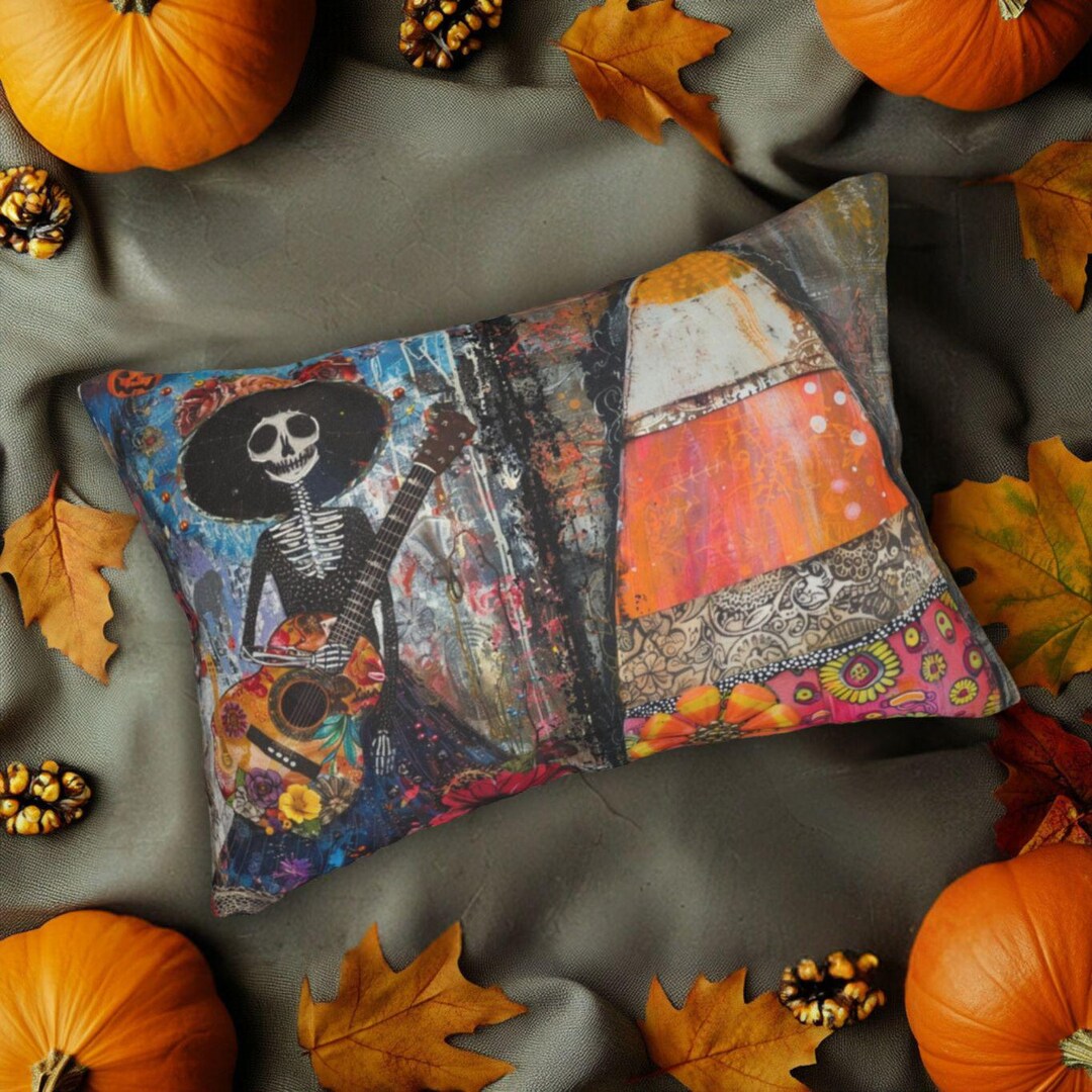 Vintage Halloween Day of the Dead Decor, Spooky Vibes, Fall Lumbar ...