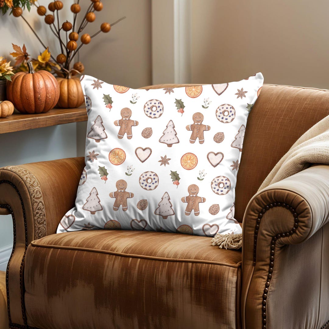 Cute Gingerbread Man Pillow, Minimalist Cottagecore Scandinavian Decor ...