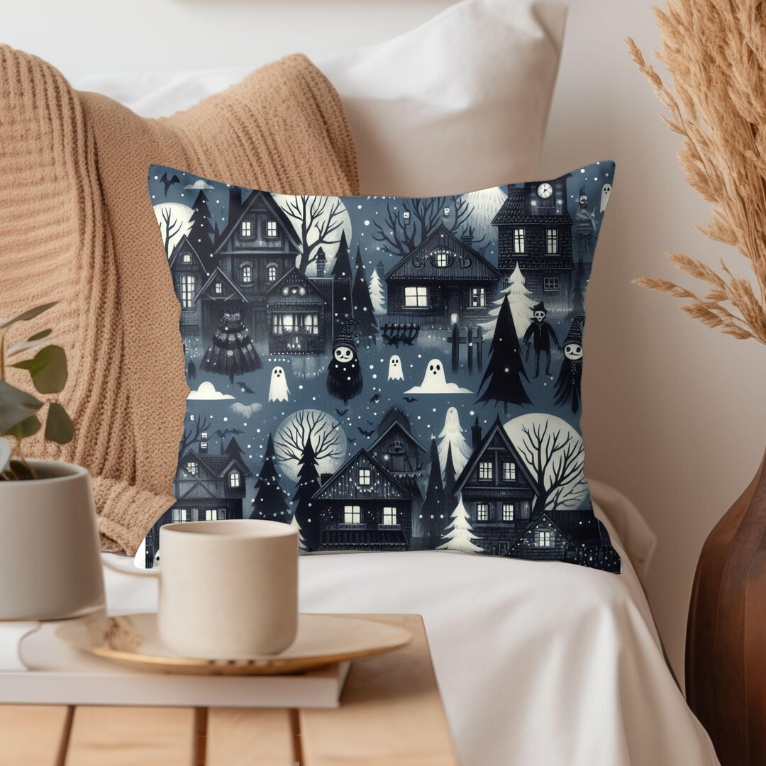 Spooky Christmas Village Gothic Decor Haunted House Square Pillow ...