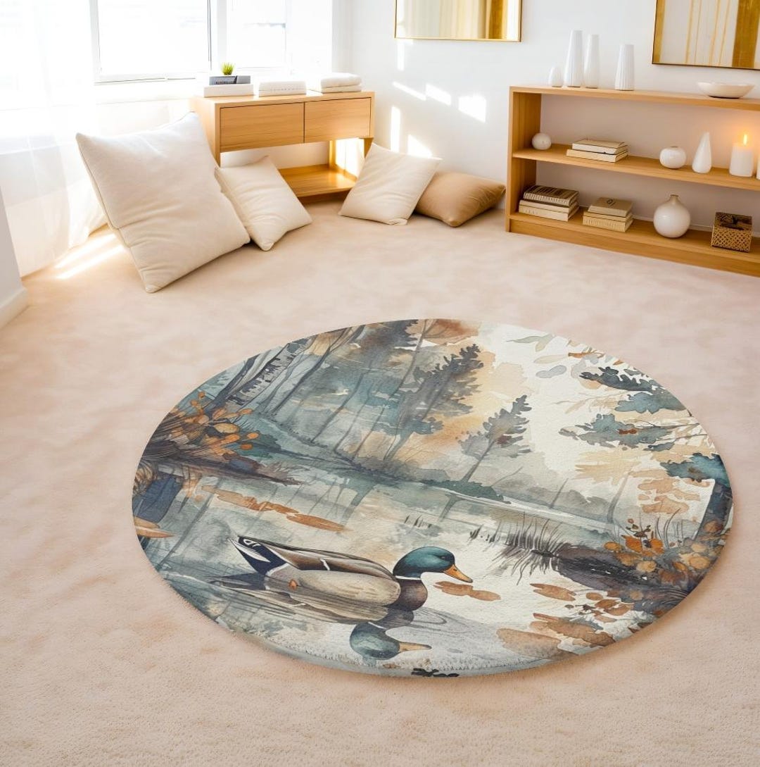 Duck Round Rug, Cute Mallard Duck Rug for Kids Room Decor, Duck Nursery ...