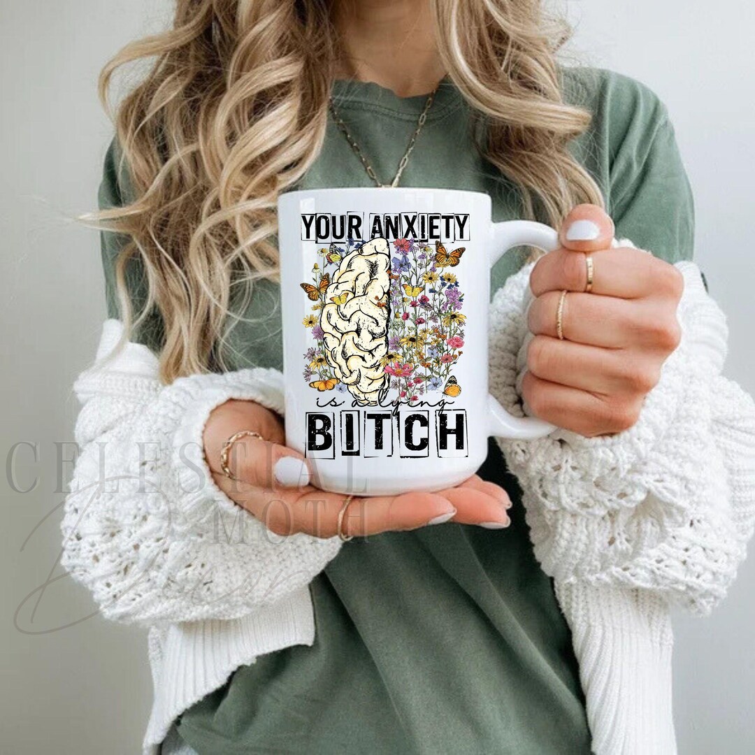 Funny Floral Ceramic Mug – Anxiety, Inspirational Gift, Vintage Home ...