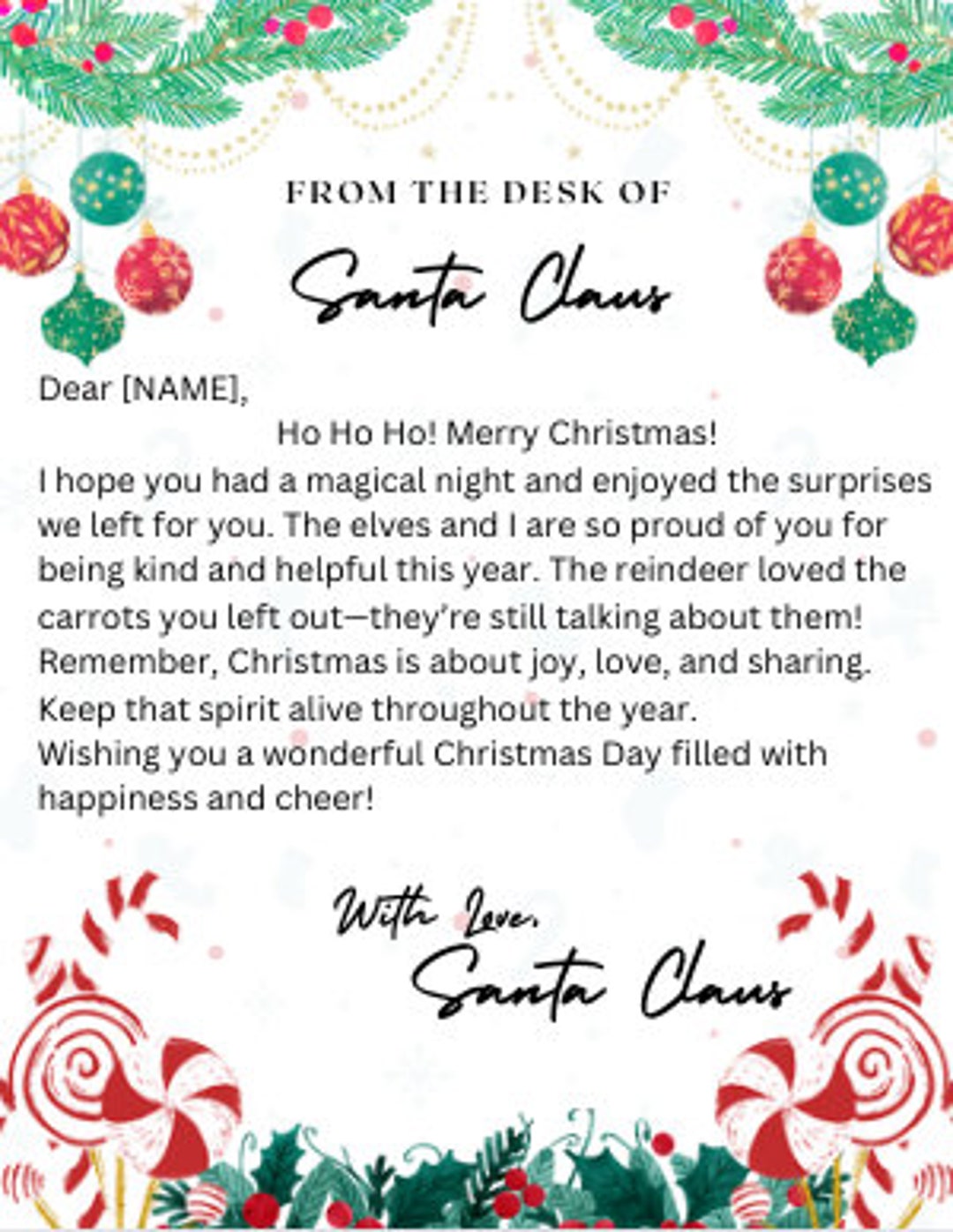 Customizable Letter From Santa Template Perfect for a Magical Christmas ...