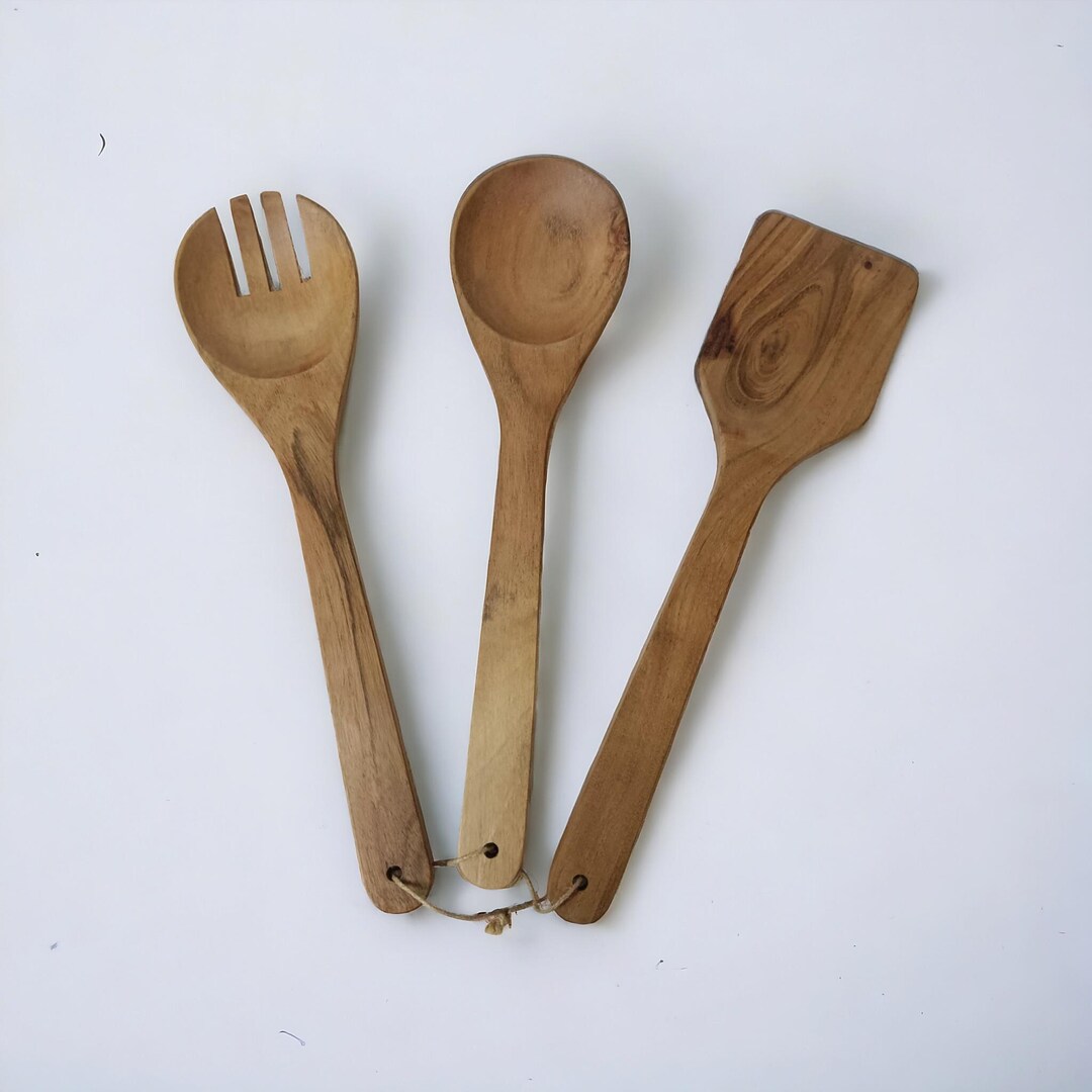 Handcrafted Acacia Wood Utensil Set Includes Spoon Fork & Spatula Eco ...