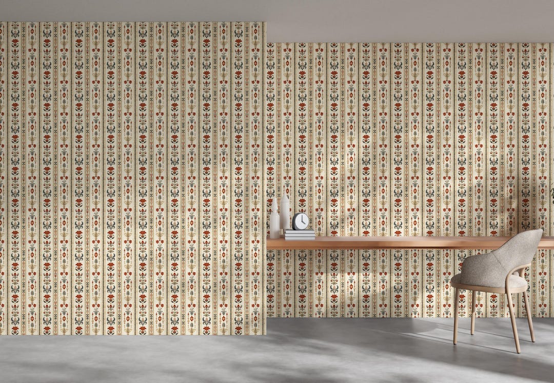Vintage Floral Stripe Wallpaper Design Peel and Stick Wallpaper ...