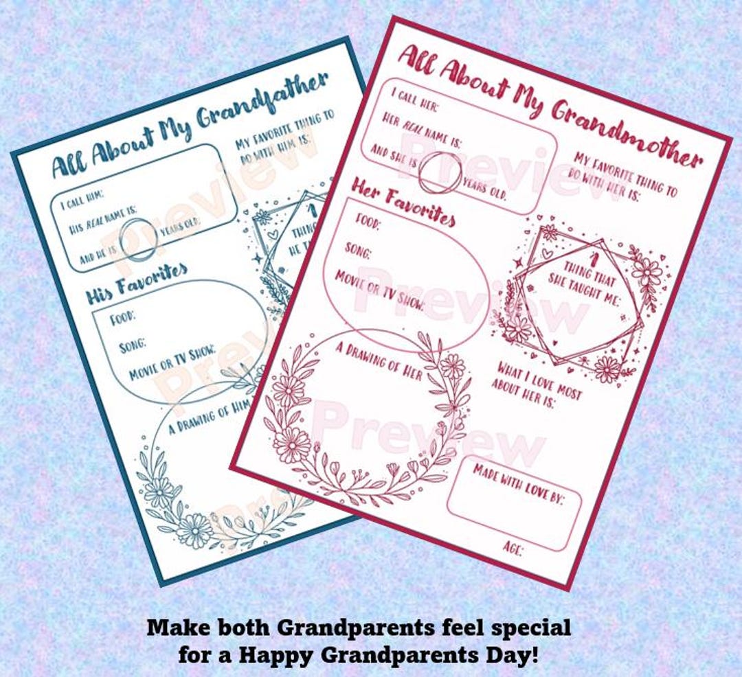 All About Grandma AND Grandpa Fill-in-the-blank Birthday or ...