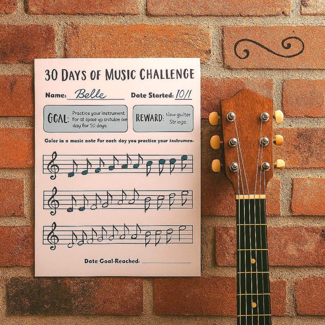 Music Practice Challenge Tracker - 30 Day or Weekly - Piano, Guitar ...