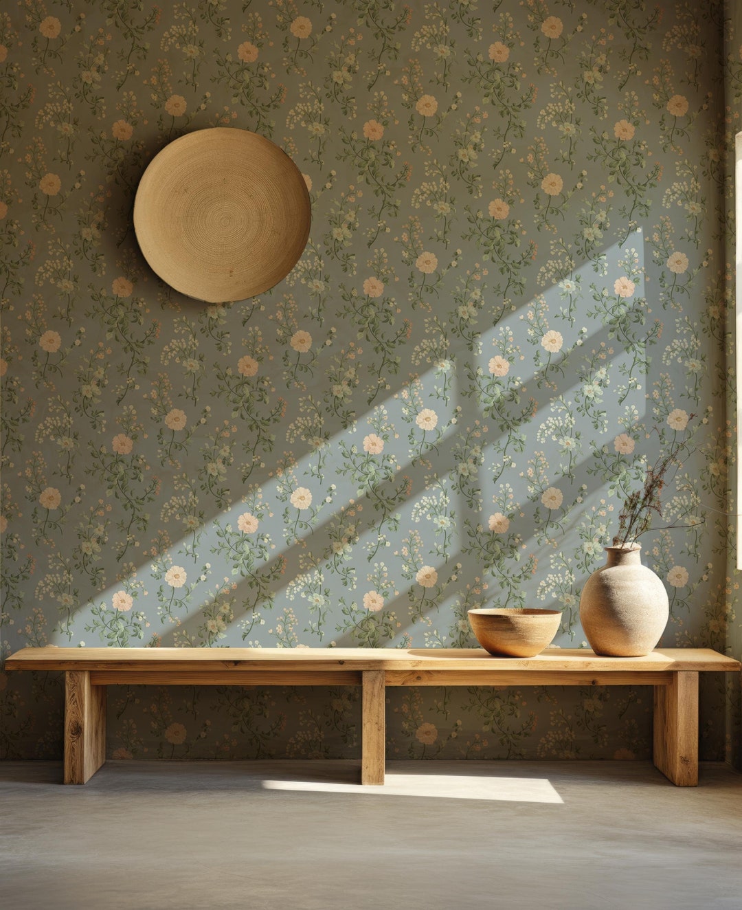 Vintage Botanical Pattern Wallpaper – Seamless Repeat Design – Green ...