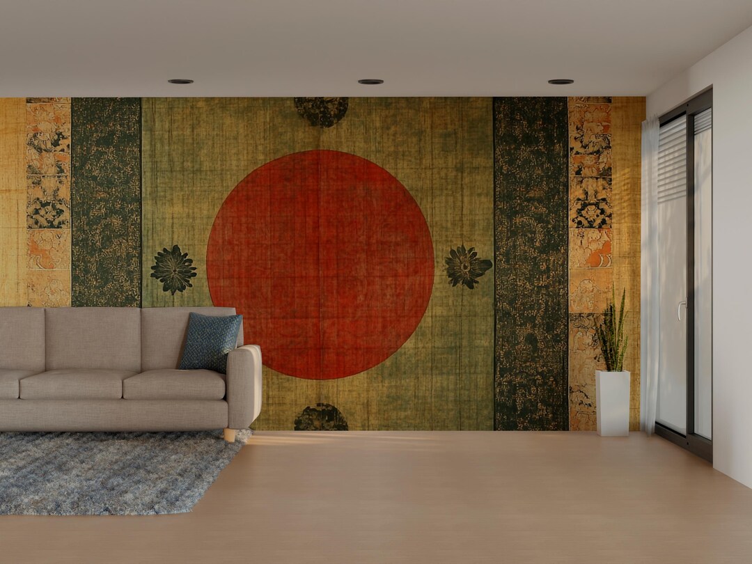 Vintage Japanese Sun Motif Wallpaper - Antique Asian Art Peel and Stick ...