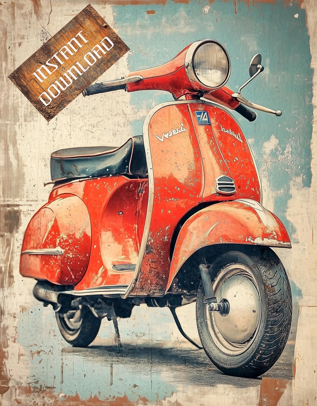 Vintage Scooter Art Print: Retro Motorcycle Poster (digital Download ...