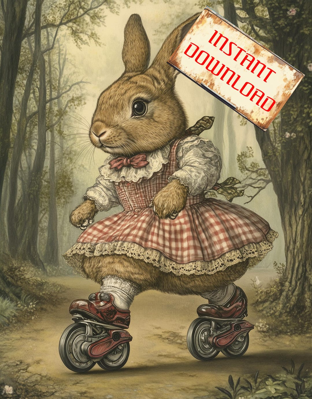 Humor Rabbit Roller Blade Printable Wall Art Funny Rabbit Roller Blade ...