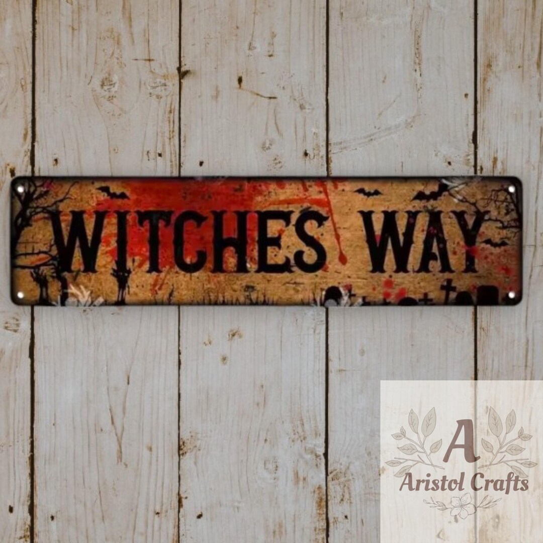 Vintage Aluminum Halloween Signs, Elm Street Metal Halloween Town Retro ...