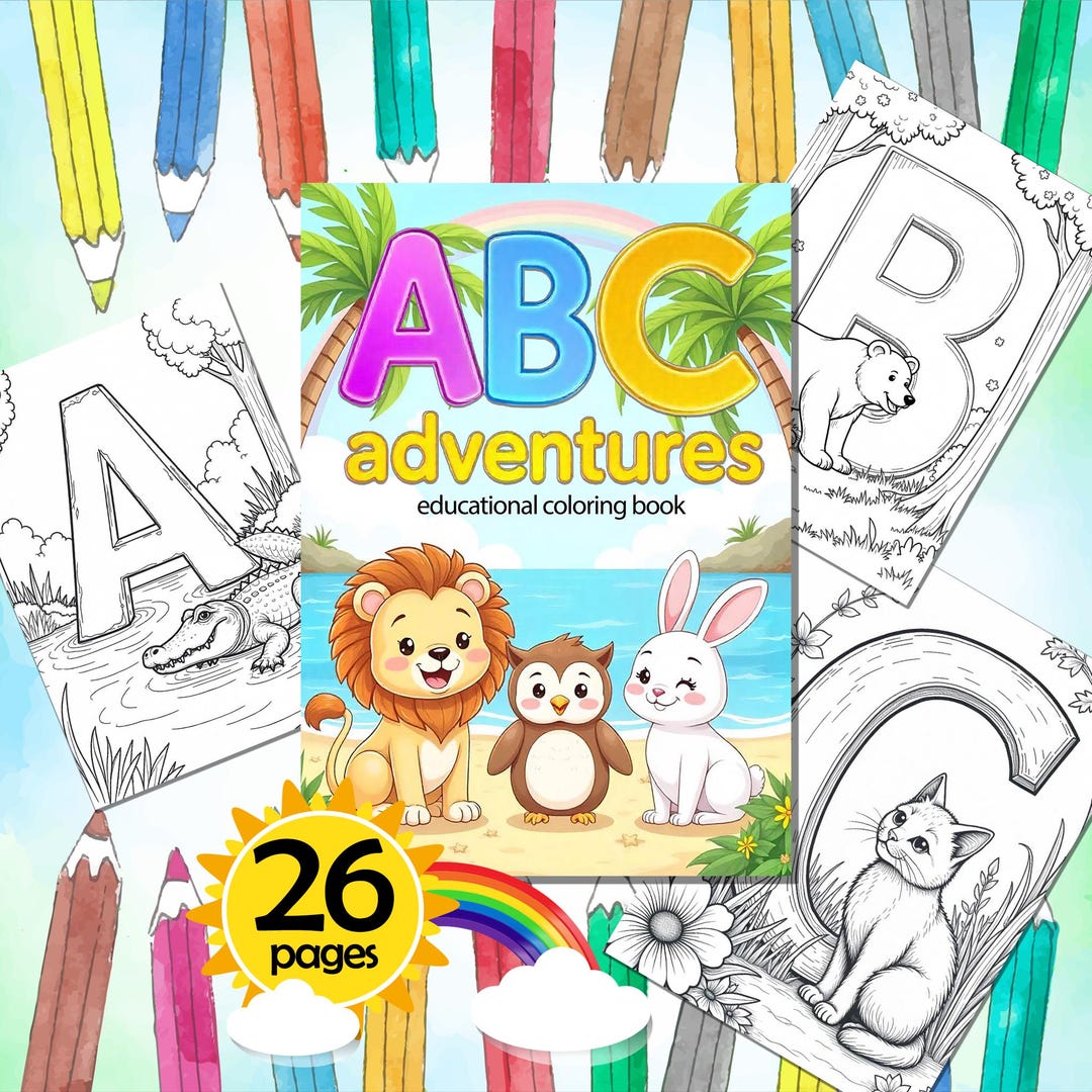 ABC Adventures, Coloring Book, Alphabet, Digital Download, Kids ...