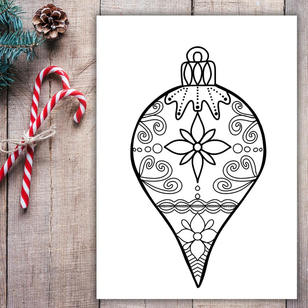 Cosy Christmas Bauble Coloring Pages, Folk Art Floral Designs. Simple ...