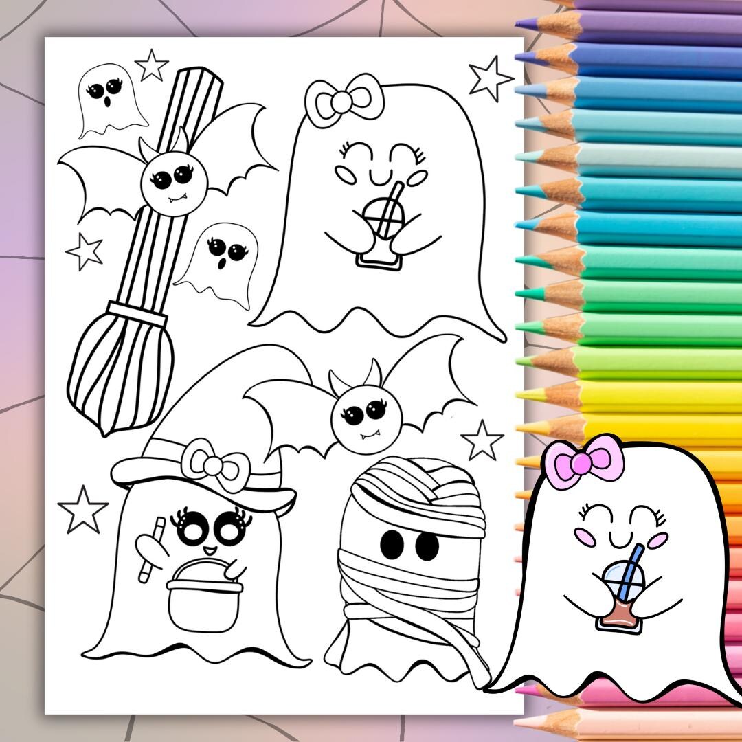 Cute, Spooky Halloween Coloring Pages. Adorable Cows, Sweet Ghosts ...