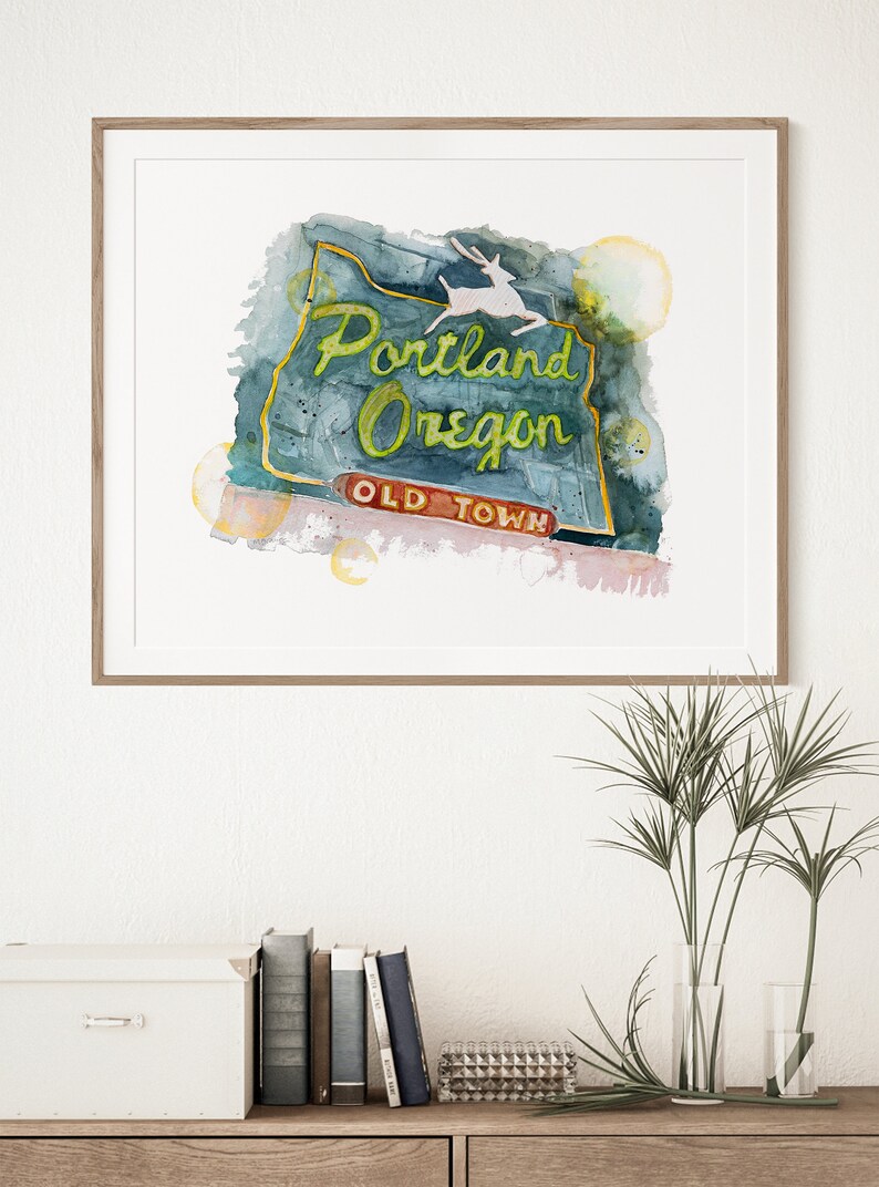 Digital Download Portland Neon Sign Print, Portland Oregon Watercolor ...